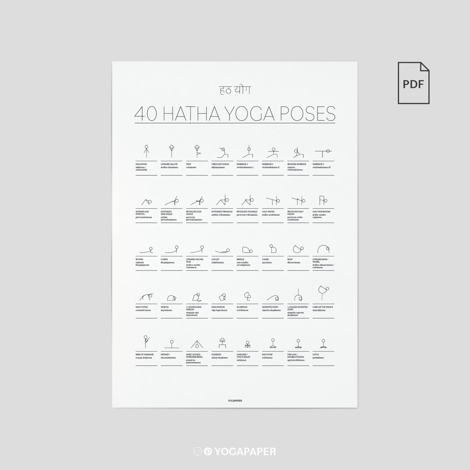 40 Hatha Yoga Poses - Yoga Paper