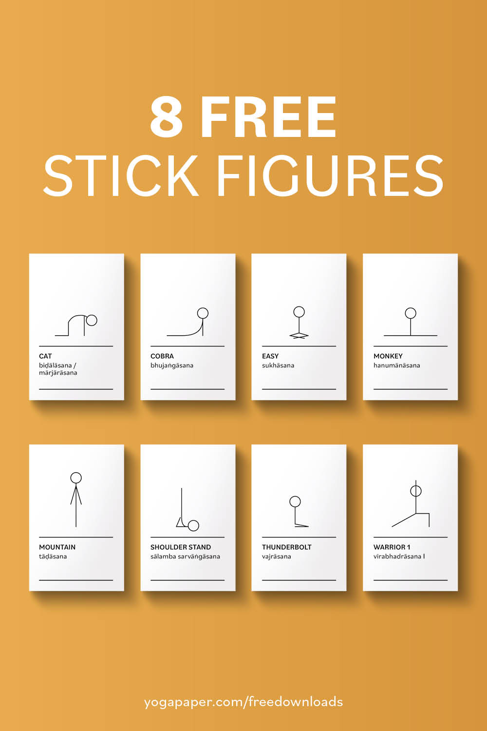 108 Hatha Yoga Poses With Stick Figures - Yoga Paper