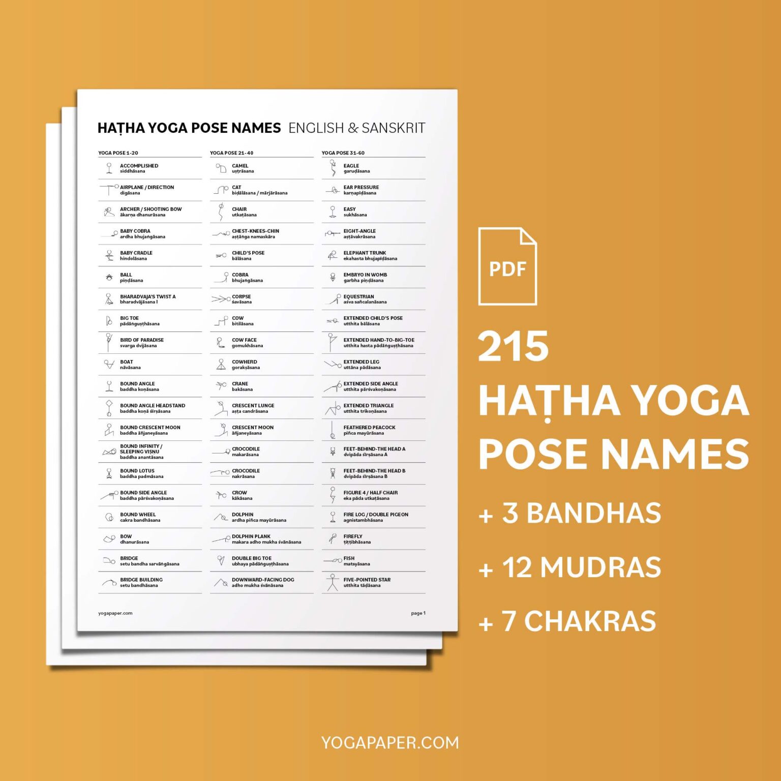 Yoga Poses in English and Sanskrit - Yoga Paper