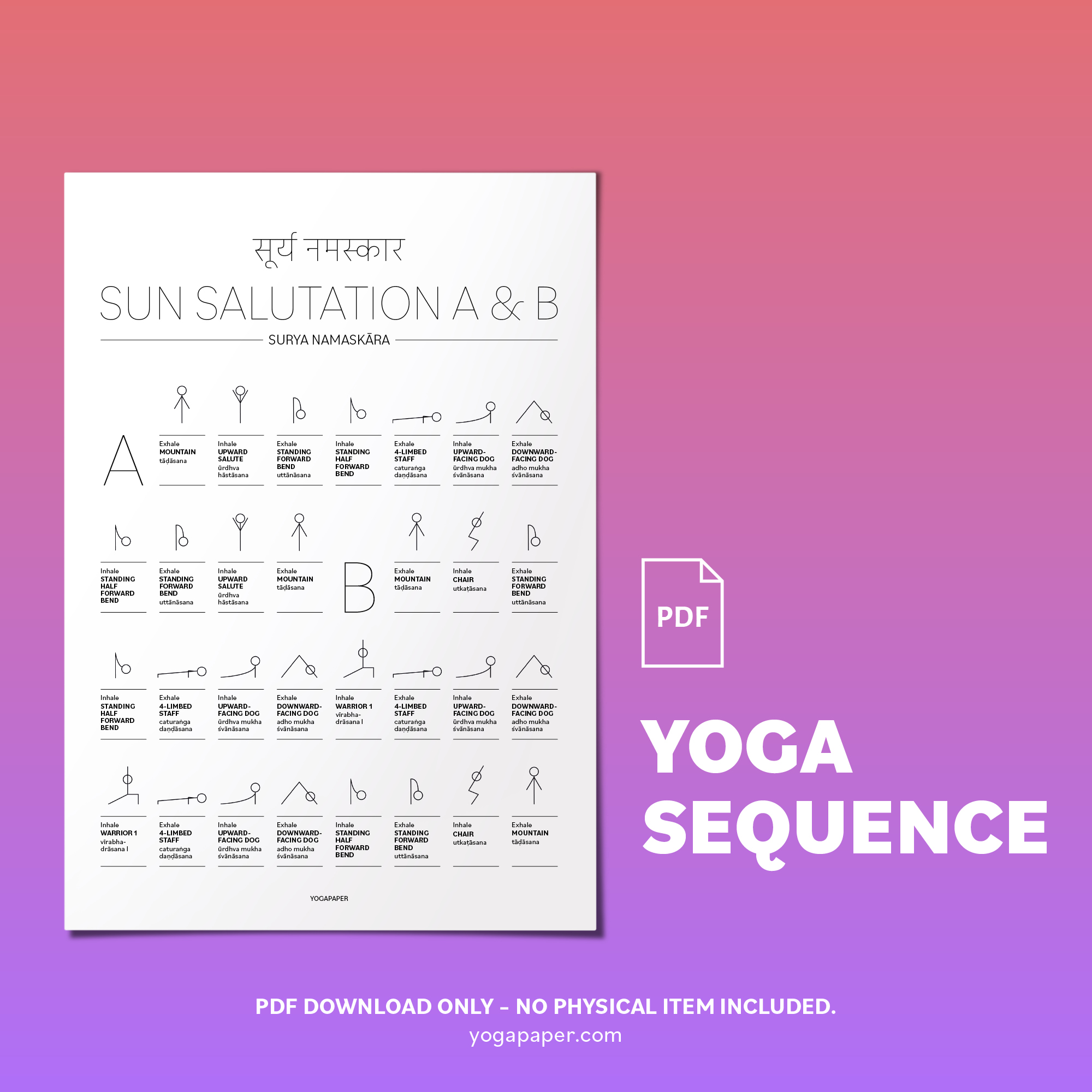 Sun Salutation A and B Yoga Sequences - Yoga Paper